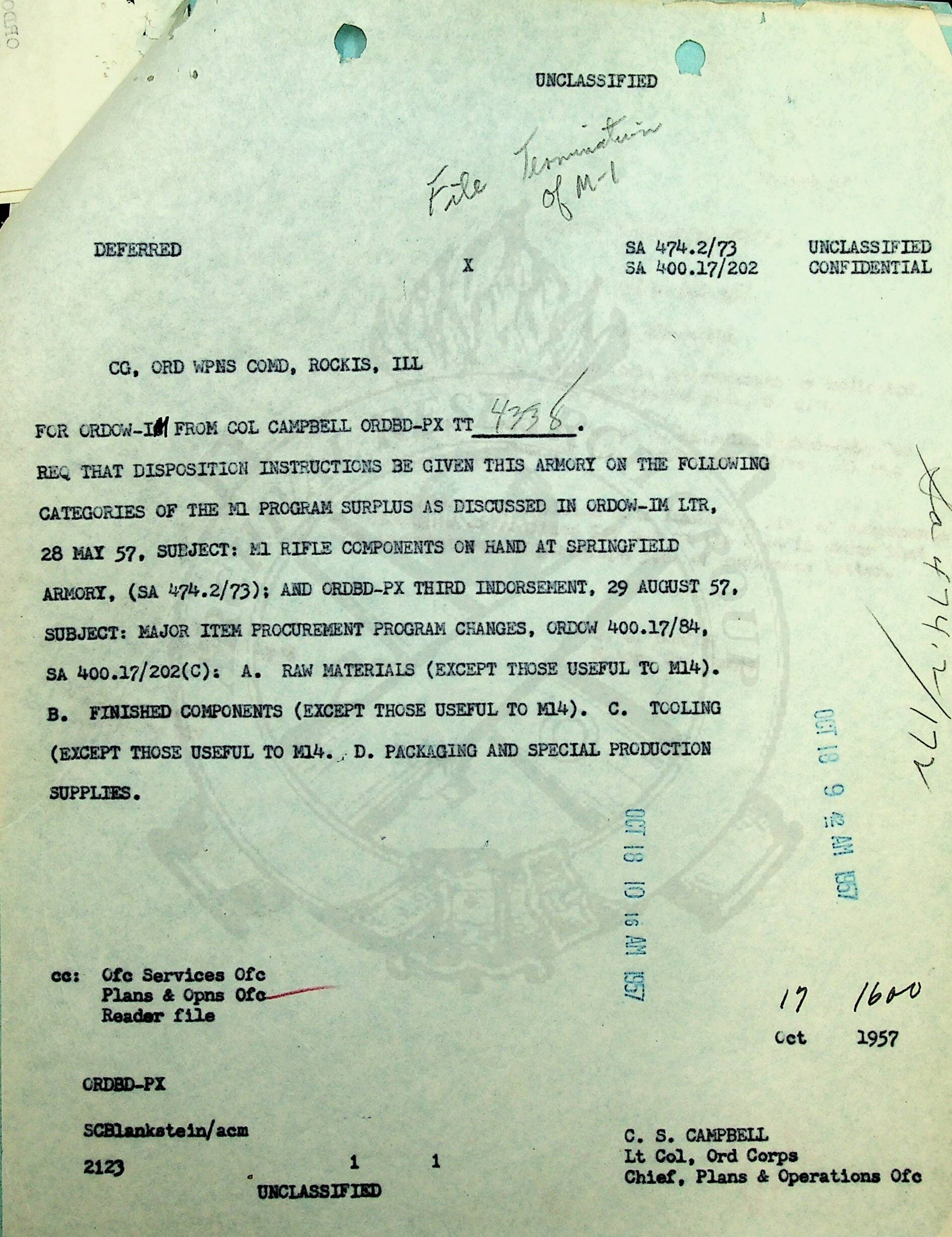 Termination Of The M1 Program